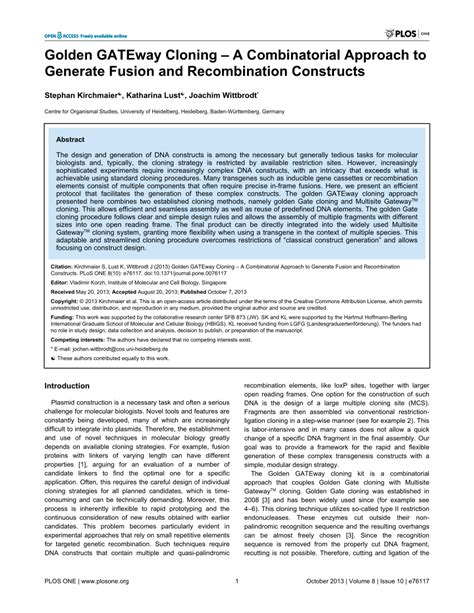 pdf golden gateway cloning a combinatorial approach to generate