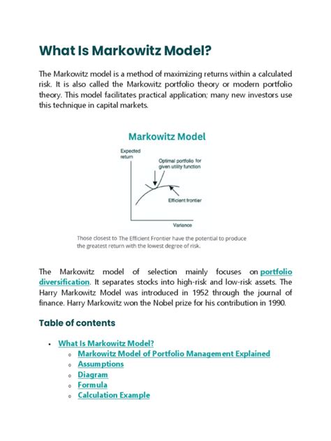 Markowitz Portfolio Model Pdf Modern Portfolio Theory Beta Finance