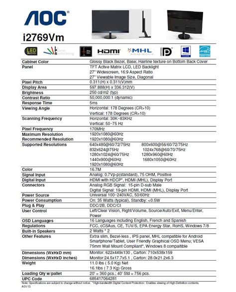 Amazon Com AOC I Vm Inch Screen IPS Frameless LED Lit Monitor Full P Ms M DCR