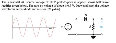 solved the sinusoidal ac source voltage of 10 v peak to peak