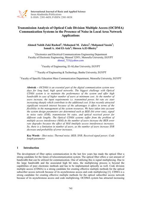 pdf transmission analysis of optical code division multiple · 745