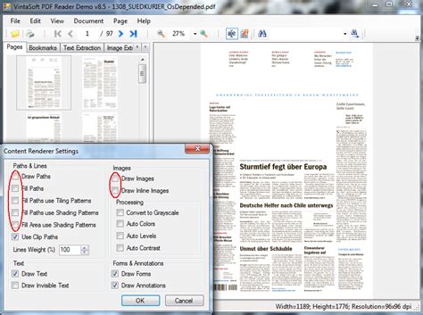 pdf manage rendering of pdf content