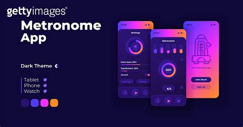 Metronome Application Cartoon Smartphone Interface Vector Templates Set