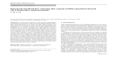Pdf J Spectral Method For Solving The Equal Width Equation Based On