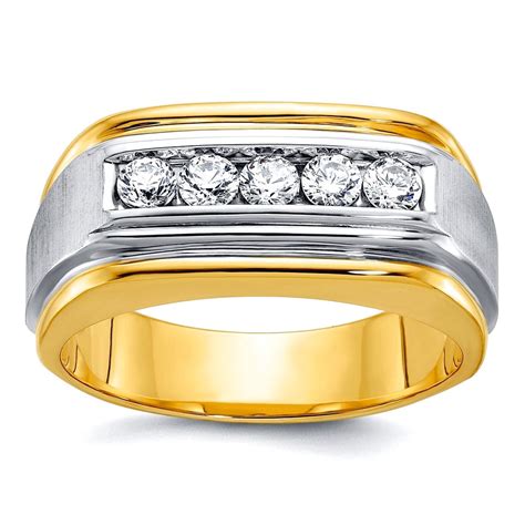10k Solid Gold Two Tone Polished And Satin Diamond Mens Ring Size 1000