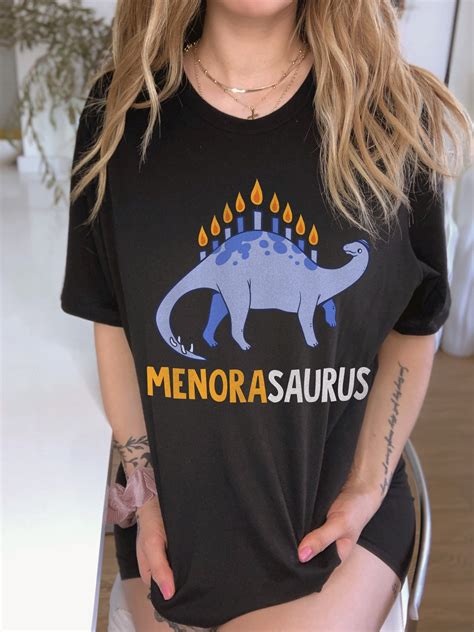 Menora Saurus Funny Menorah Shirt Dinosaur Hanukkah Shirt Hannukah