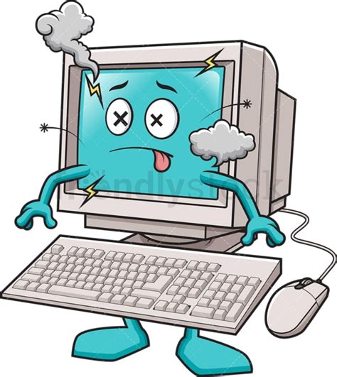 Broken Computer Exploding Cartoon Clipart Vector FriendlyStock