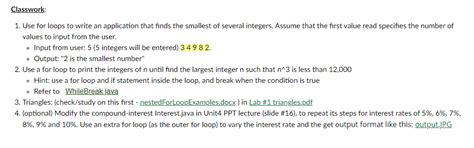 Solved Classwork Use For Loops To Write An Application Chegg