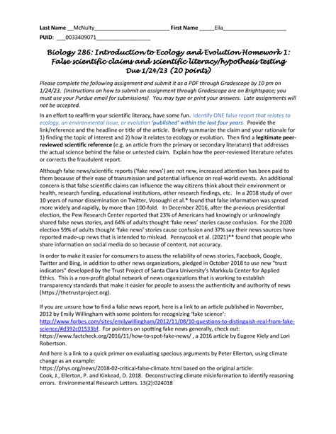 Hw1 False Claims Scientific Literacy Hypothesis Testing Last Name