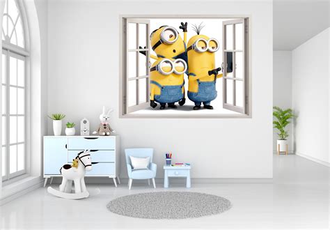 Minions 3d Wallpaper Decal Despicable Me Window View Wall Etsy Uk