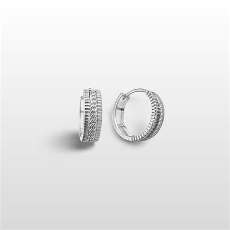 9ct White Gold Hoops With Pattern Lazawardy