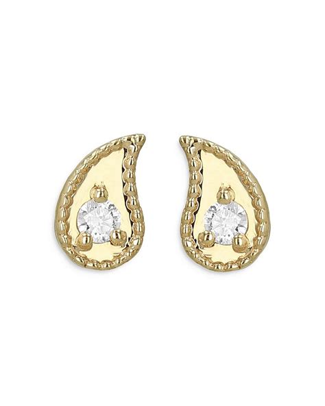 Moon And Meadow 14k Yellow Gold Diamond Paisley Stud Earrings