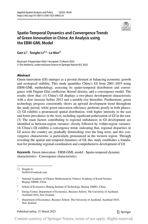 Spatio-Temporal Dynamics and Convergence Trends of Green Innovation in China: An Analysis using ...