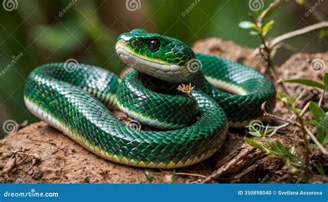 Very Closeup Side View Head Of Green Tree Python Morelia Viridis Also