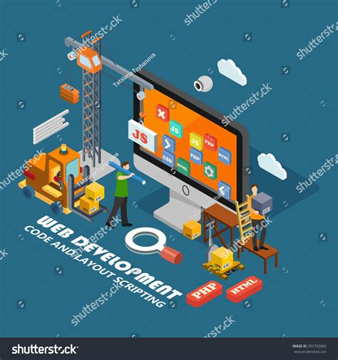Isometric Web Development Concept Flat Poster Stock Vector Royalty Free Shutterstock