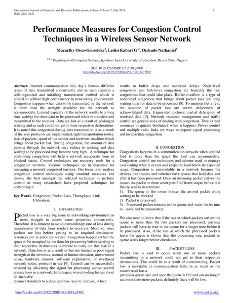 Pdf Performance Measures For Congestion Control Techniques In A Wireless Sensor Network