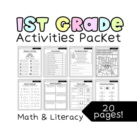 First Grade Early Finisher Activities 20 Page Math And Literacy Packet No Prep Worksheets