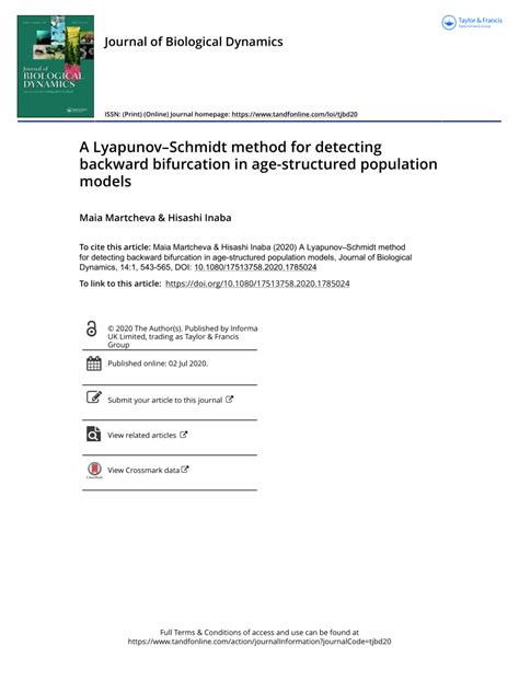 Pdf A Lyapunov Schmidt Method For Detecting Backward Bifurcation In Age Structured Population