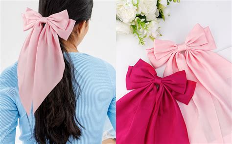 Atoden Silky Satin Pink Hair Bows 2pcs Big Hair Bows For