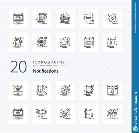 20 Notifications Line Icon Pack Like Calendar Notification Alert Mobile Device Stock