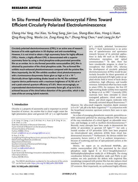 In Situ Formed Perovskite Nanocrystal Films Toward Efficient Circularly