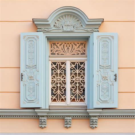 Premium Photo Wooden Window Shutters On A Background Of A Wall