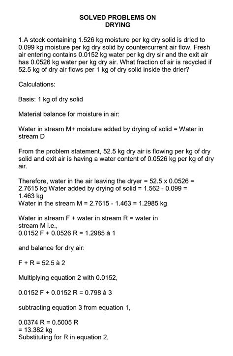 SOLUTION Solved Problems Drying Pdf Studypool