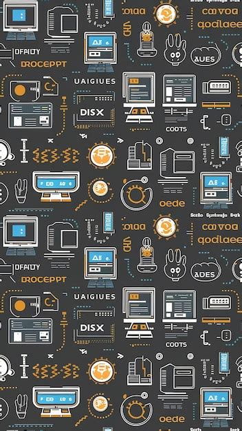 seamless pattern with concept of computer programming languages or developing software cartoon
