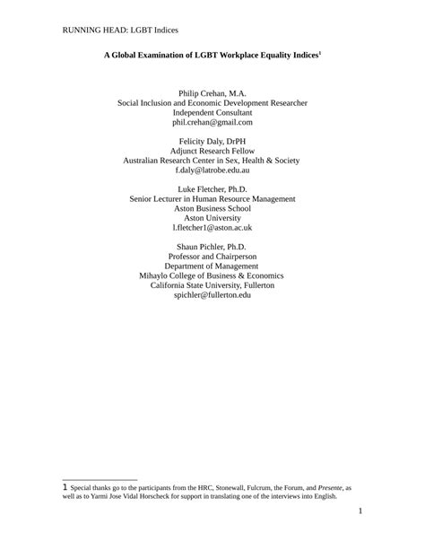 Pdf A Global Examination Of Lgbt Workplace Equality Indices