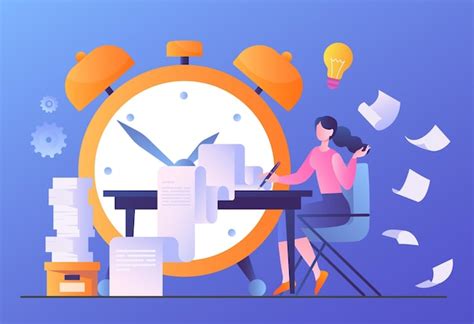 Premium Vector Concept Of Time Management Girl Sits At Table Against Background Of Clock