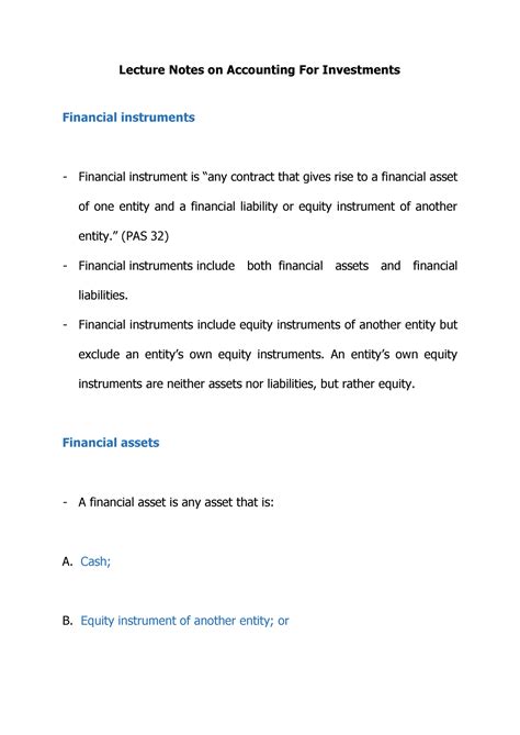 Lecture Notes On Accounting For Investments Lecture Notes On Accounting For Investments