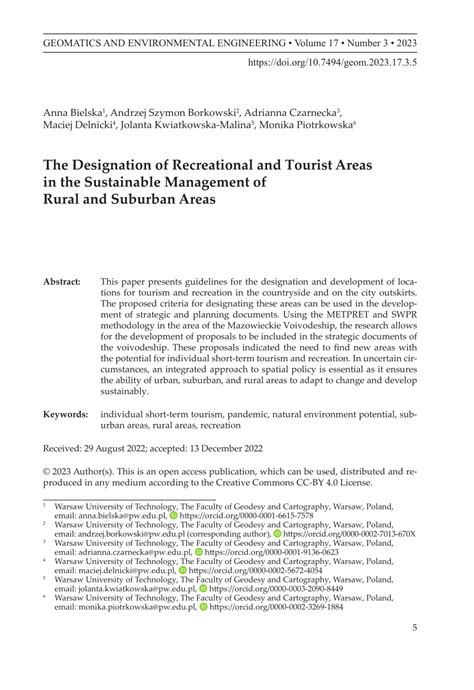 Pdf The Designation Of Recreational And Tourist Areas In The Sustainable Management Of Rural