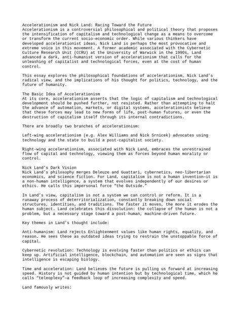 Nick Lands Accelerationism Explained Pdf Liberal Arts Education
