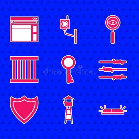 Set Old Key Watch Tower Flasher Siren Barbed Wire Shield Prison Window Magnifying Glass