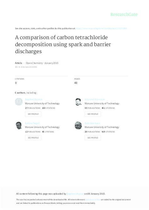Pdf A Comparison Of Carbon Tetrachloride Decomposition Using Spark