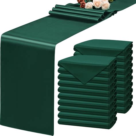 Lykoow 20 Pack Satin Table Runner 12 X 108 Inch Emerald