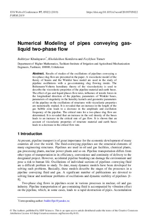 Pdf Numerical Modeling Of Pipes Conveying Gas Liquid Two Phase Flow