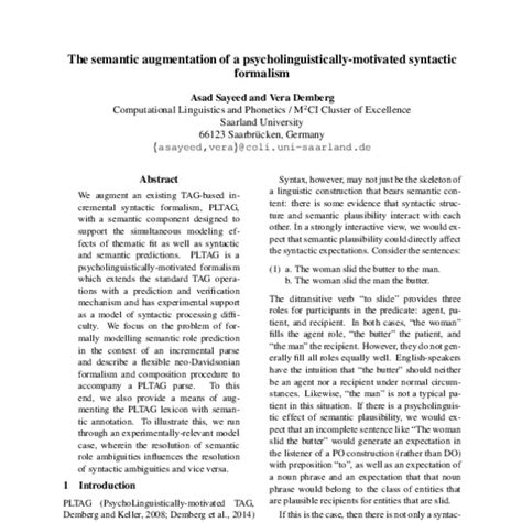 The Semantic Augmentation Of A Psycholinguistically Motivated Syntactic