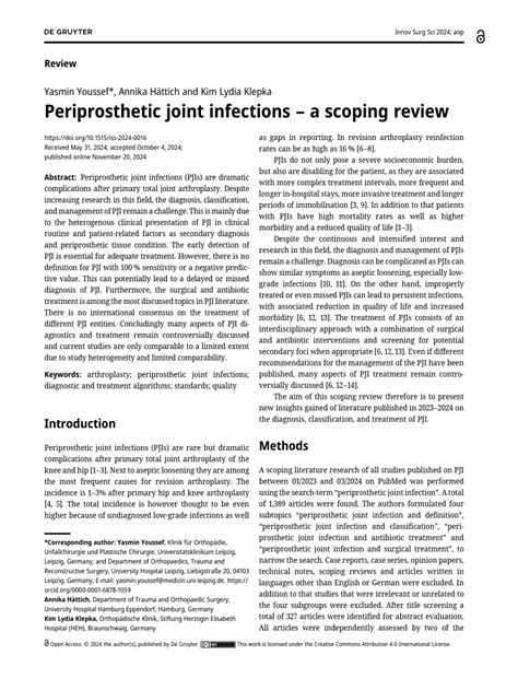 Pdf Periprosthetic Joint Infections A Scoping Review