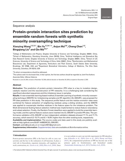 Pdf Protein Protein Interaction Sites Prediction By Ensemble Random