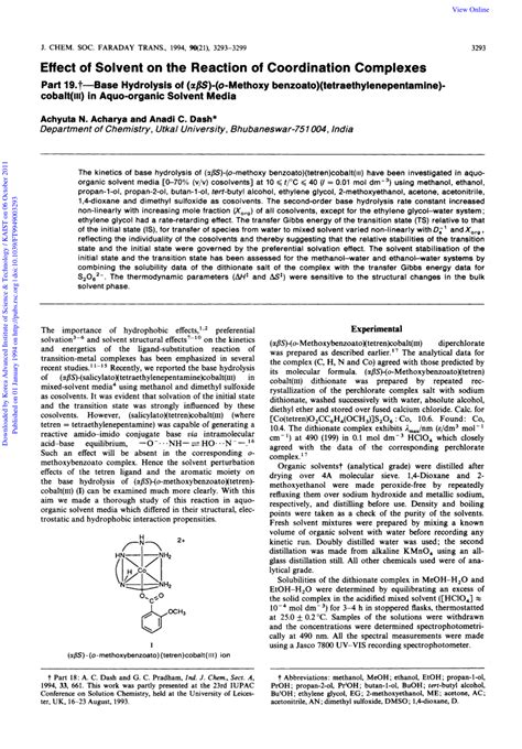Pdf Effect Of Solvent On The Reaction Of Coordination Complexes Part 19base Hydrolysis Of