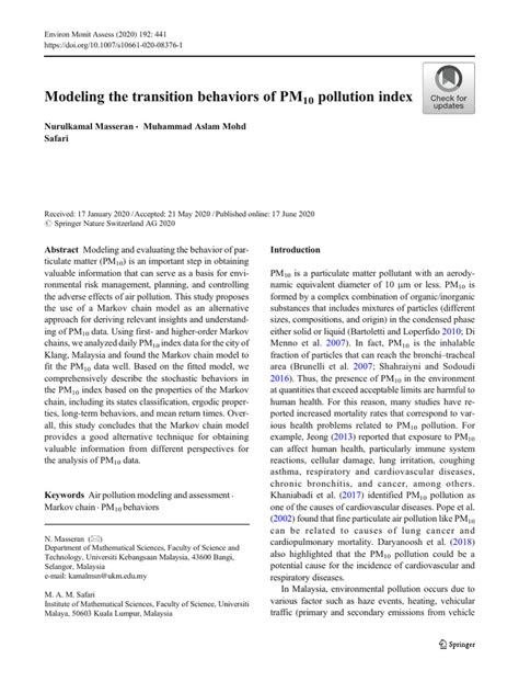 Modeling The Transition Behaviors Of Pm10 Pollution Index Pdf Akaike Information Criterion
