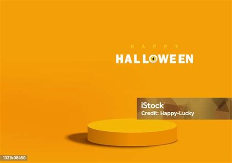 원 연단은 주황색 배경에 서 있다 제품 디스플레이 쇼 광고용 받침대 장면 스탠드 플랫폼 배경 스튜디오 최소한의 스타일 할로윈 배경 벡터 그림입니다 받침대에 대한 스톡 벡터
