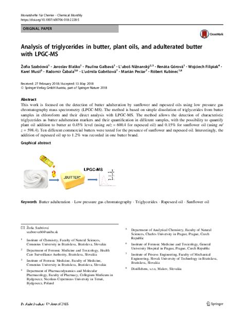 Pdf Analysis Of Triglycerides In Butter Plant Oils And Adulterated