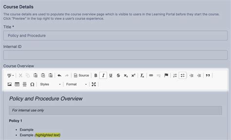 course overview formatting toolbar 25 november 2021