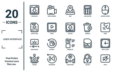 user interface linear icon set includes thin line download floppy disk