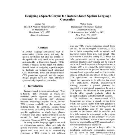 Designing A Speech Corpus For Instance Based Spoken Language Generation