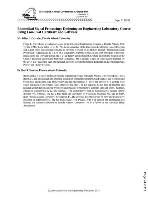 Biomedical Signal Processing Designing An Engineering Laboratory Course Using Low Cost Hardware