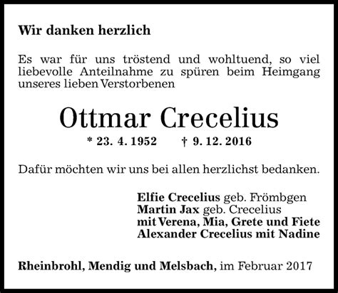 Traueranzeigen Von Ottmar Crecelius Rz Trauerde