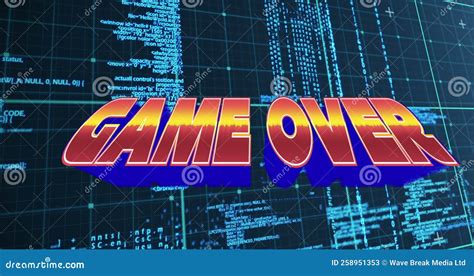 Illustration Of Game Over Text With Grid Pattern Over Computer Programming Language Stock